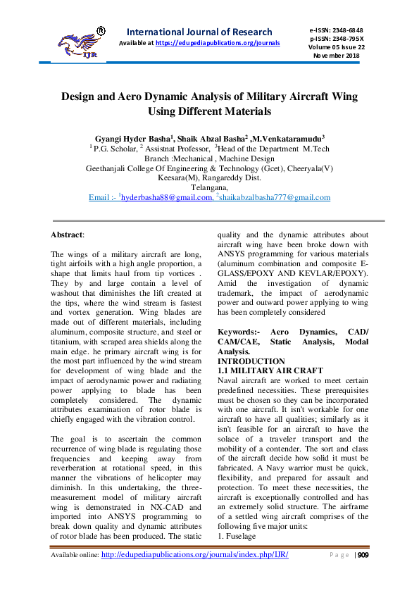 (PDF) Design and Aero Dynamic Analysis of Military Aircraft Wing Using ...