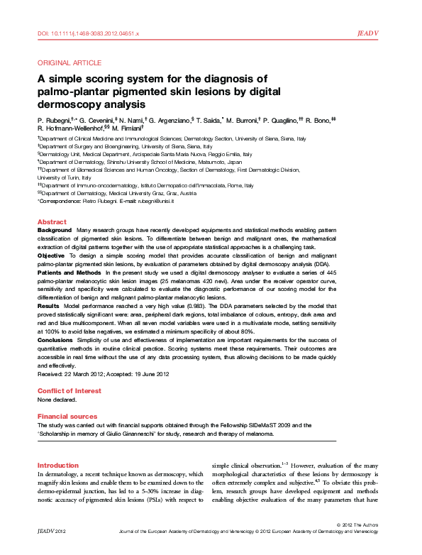 (PDF) A simple scoring system for the diagnosis of palmo-plantar ...