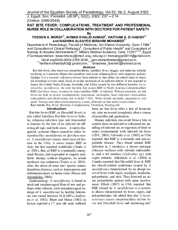 (PDF) Rat Bite Fever: Complications, Treatment and Professional Nurse ...