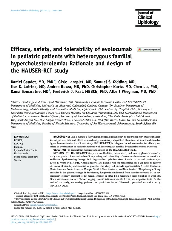 (PDF) Efficacy, safety, and tolerability of evolocumab in pediatric ...