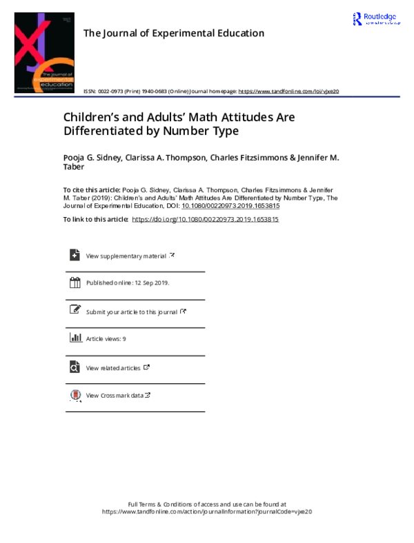 (PDF) Children’s and Adults’ Math Attitudes Are Differentiated by ...