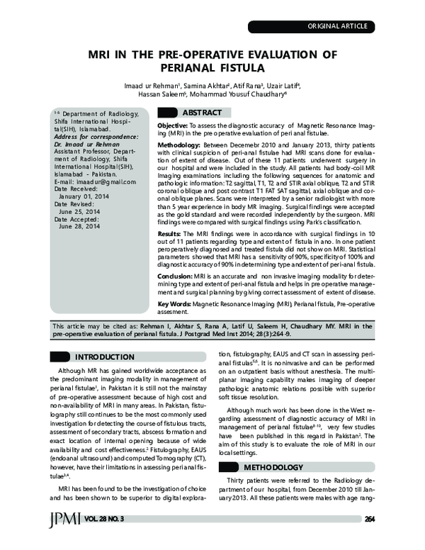 (PDF) MRI in the pre operative evaluation of perianal fistula