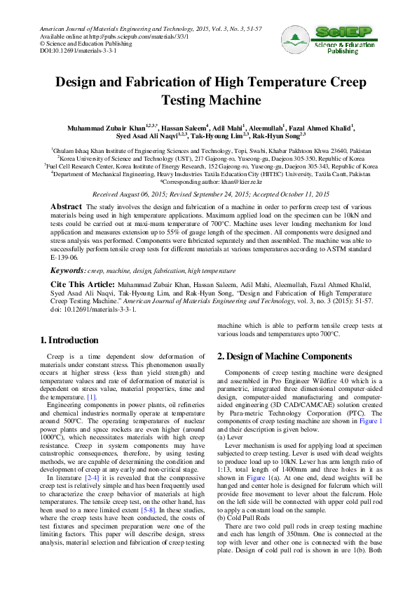 (PDF) Design and Fabrication of High Temperature Creep Testing Machine
