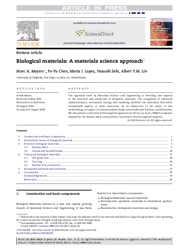 (PDF) Biological materials: A materials science approach