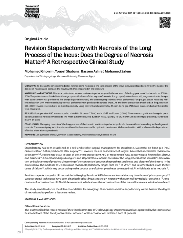 (PDF) Revision Stapedectomy with Necrosis of the Long Process of the ...