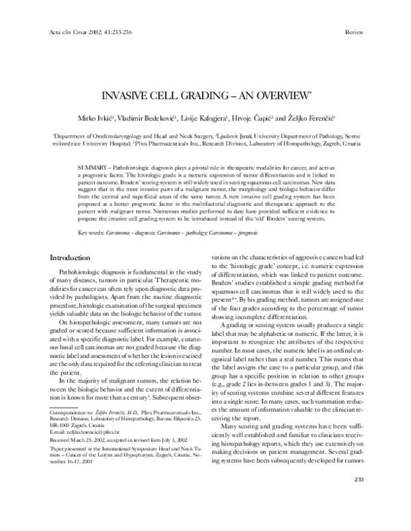 (PDF) Invasive Cell Grading Ñ an Overview