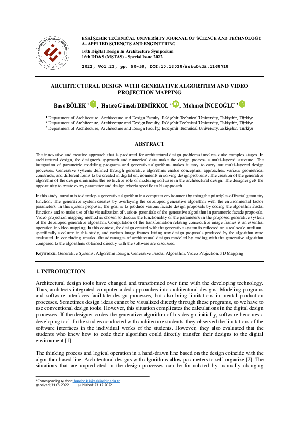 (PDF) Architectural Design with Generative Algorithm and Video Projection Mapping