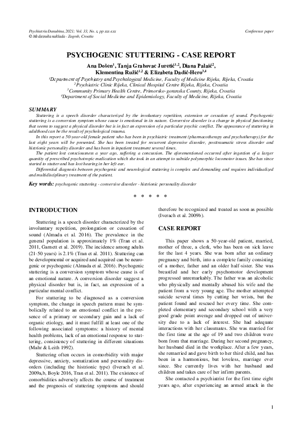 (PDF) Psychogenic stuttering - case report