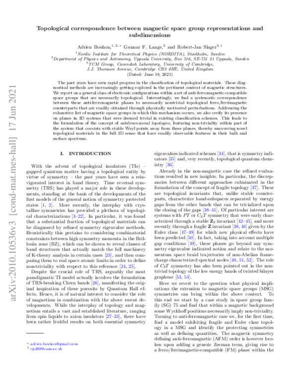 (PDF) Topological correspondence between magnetic space group ...