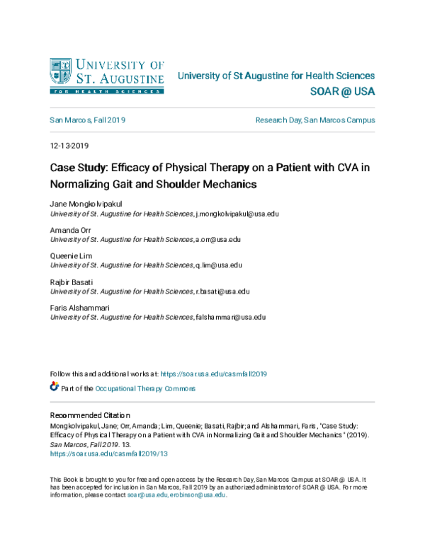 (PDF) Case Study: Efficacy of Physical Therapy on a Patient with CVA in Normalizing Gait and ...