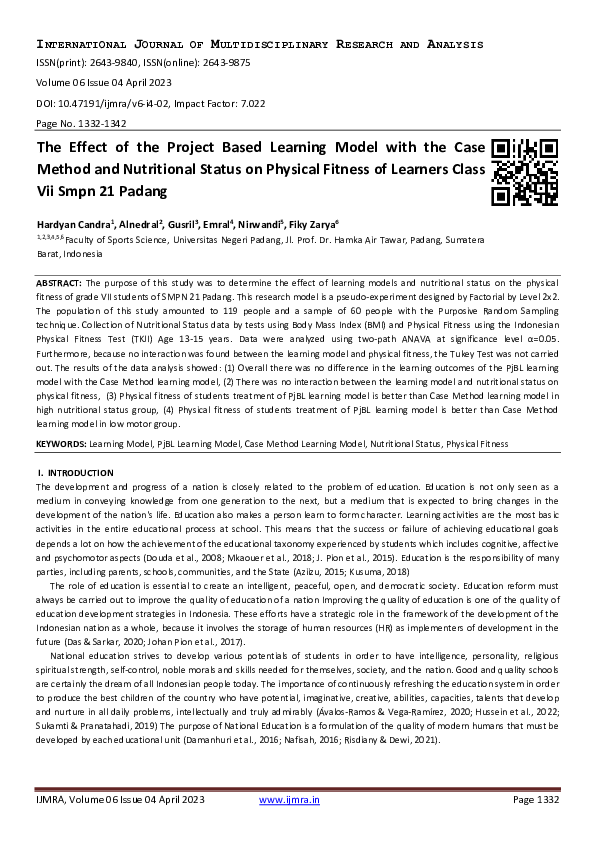 (PDF) The Effect of the Project Based Learning Model with the Case ...