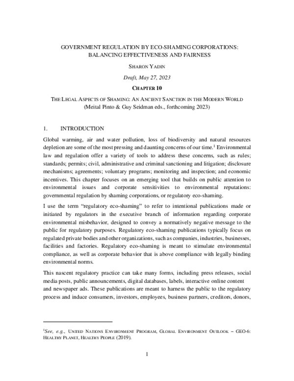 (PDF) Government Regulation by Eco-Shaming Corporations: Balancing ...