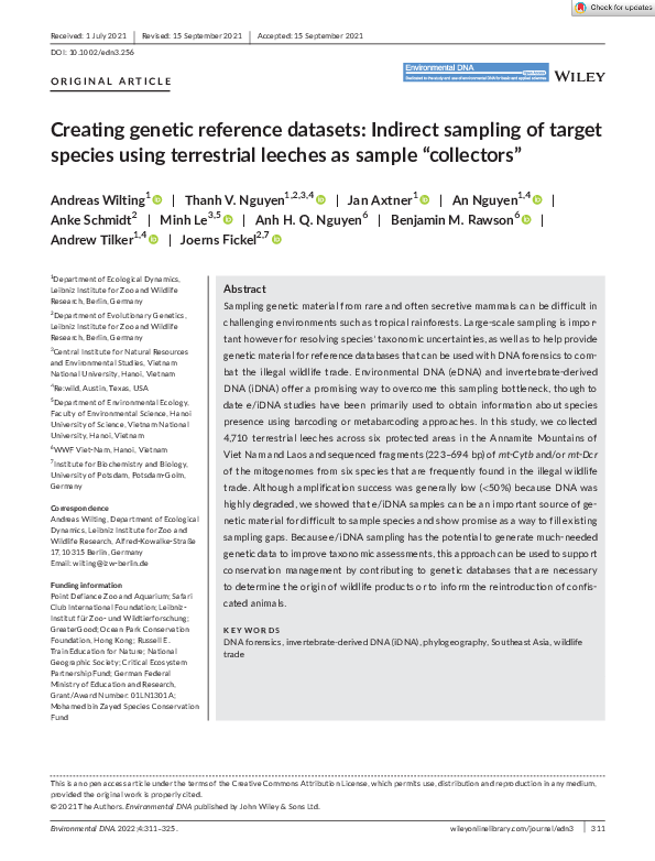 (PDF) Creating genetic reference datasets: Indirect sampling of target species using terrestrial ...