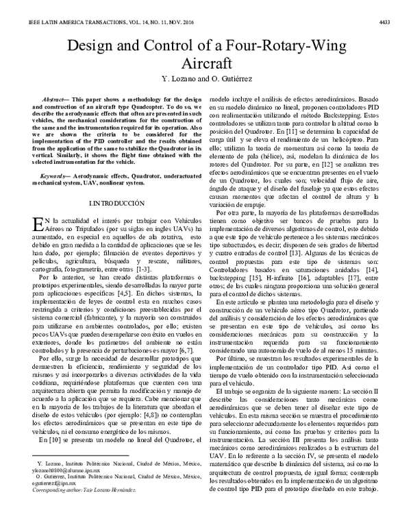 (PDF) Design and Control of a Four-Rotary-Wing Aircraft