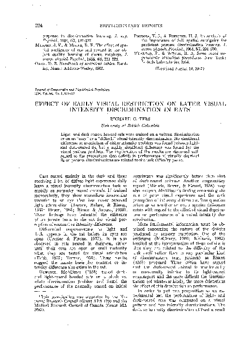 (PDF) Effect of early visual restriction on later visual intensity ...