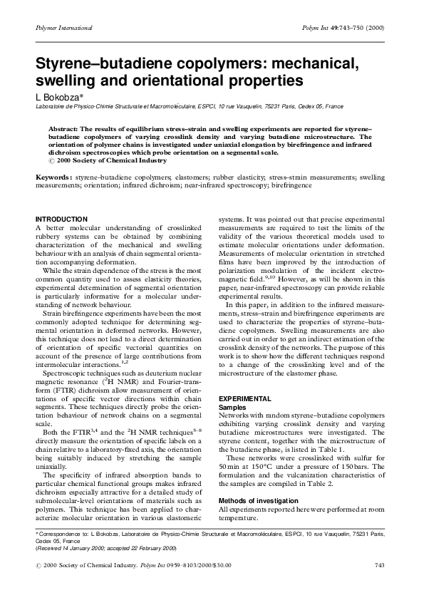 (PDF) Styrene–butadiene copolymers: mechanical, swelling and ...