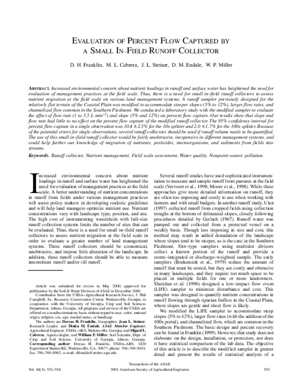 (PDF) Evaluati on of Percent Flow Captured by a Small In?Field Runoff ...