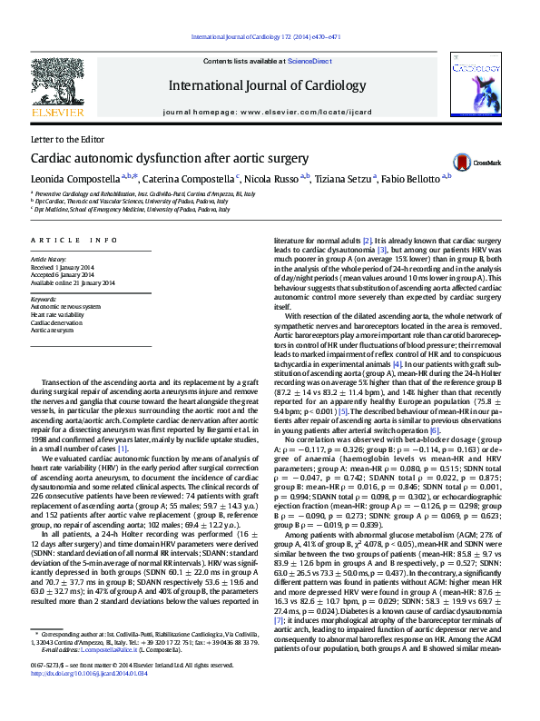 (PDF) Cardiac autonomic dysfunction after aortic surgery