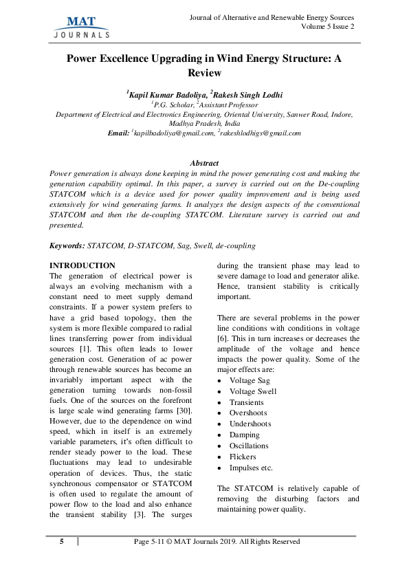 (PDF) Power Excellence Upgrading in Wind Energy Structure: A Review
