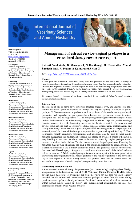 (PDF) Management of estrual cervico-vaginal prolapse in a cross-bred ...