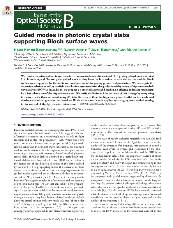 (PDF) Guided modes in photonic crystal slabs supporting Bloch surface waves