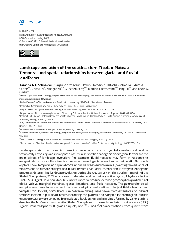 (PDF) Landscape evolution of the southeastern Tibetan Plateau – Temporal and spatial ...