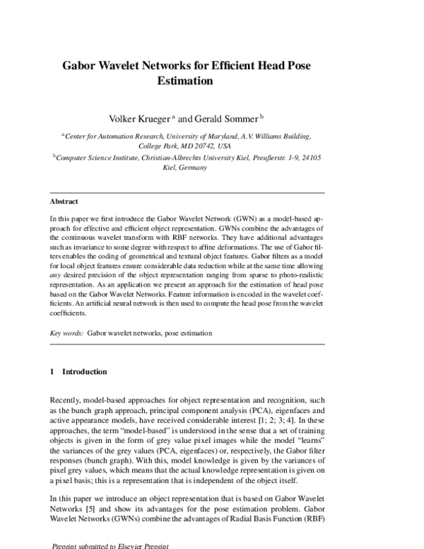 (PDF) Gabor wavelet networks for efficient head pose estimation