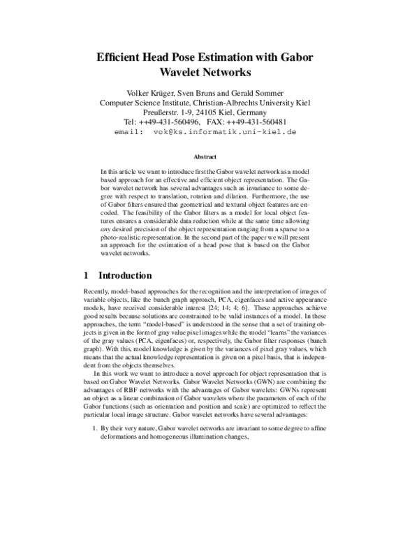 (PDF) Efficient Head Pose Estimation with Gabor Wavelet Networks