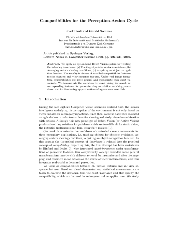 (PDF) Compatibilities for the Perception-Action Cycle
