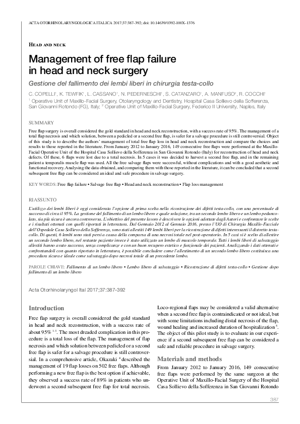 (PDF) Management of free flap failure in head and neck surgery