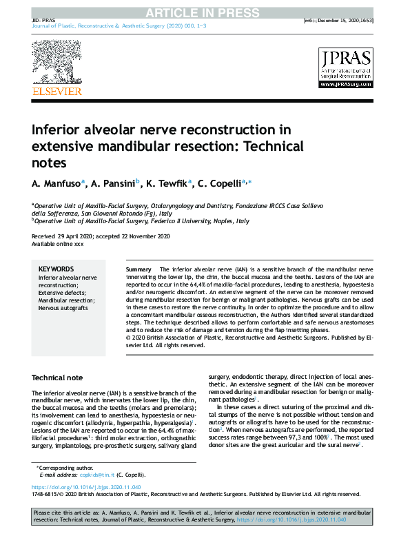 (PDF) Inferior alveolar nerve reconstruction in extensive mandibular ...