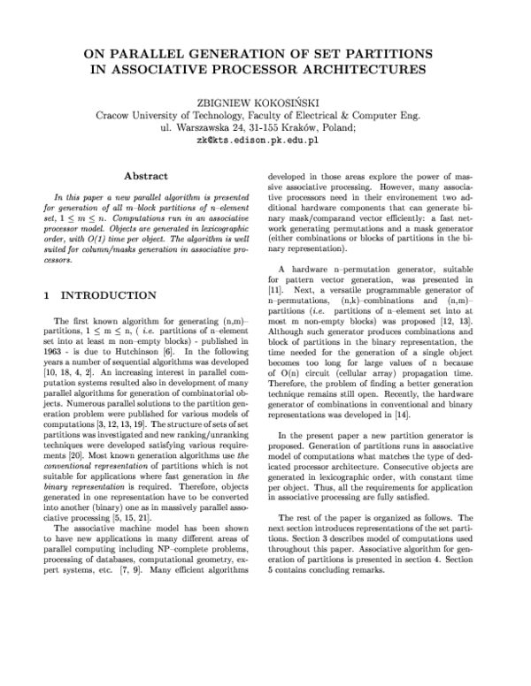 (PDF) On Parallel Generation of Set Partitions in Associative Processor ...