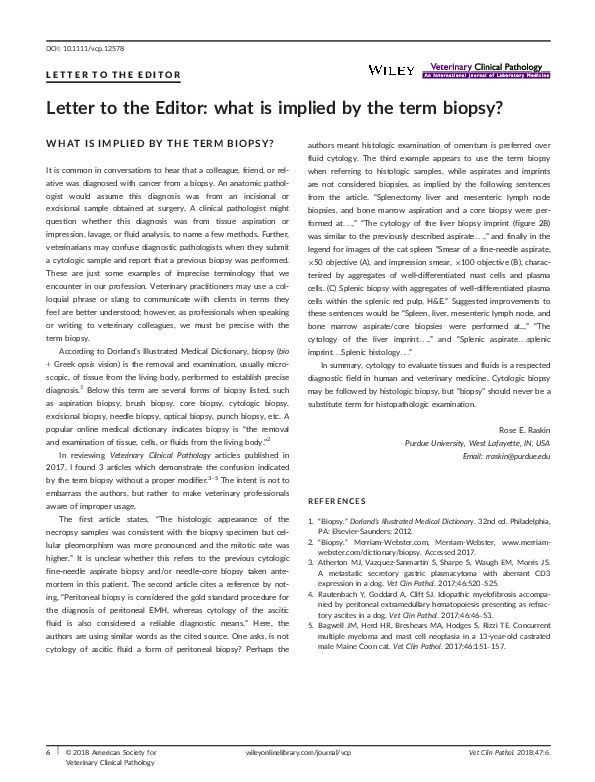 (PDF) Letter to the Editor: what is implied by the term biopsy? | Rose ...