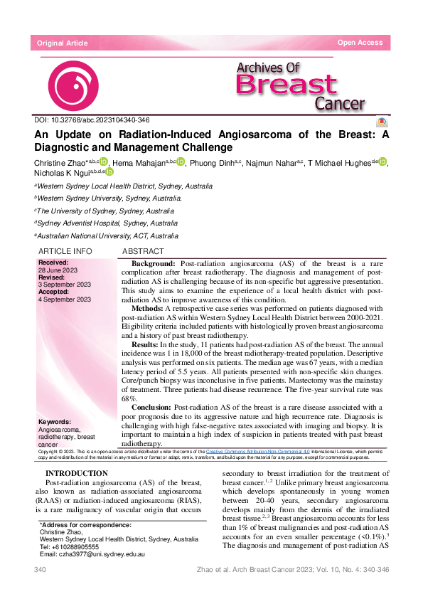 (PDF) An Update on Radiation-Induced Angiosarcoma of the Breast: A ...