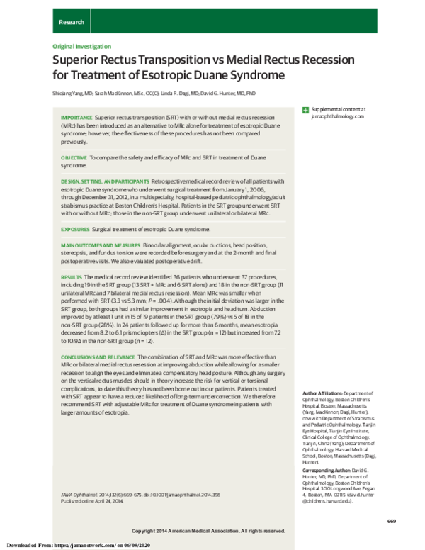 (PDF) Superior Rectus Transposition vs Medial Rectus Recession for ...