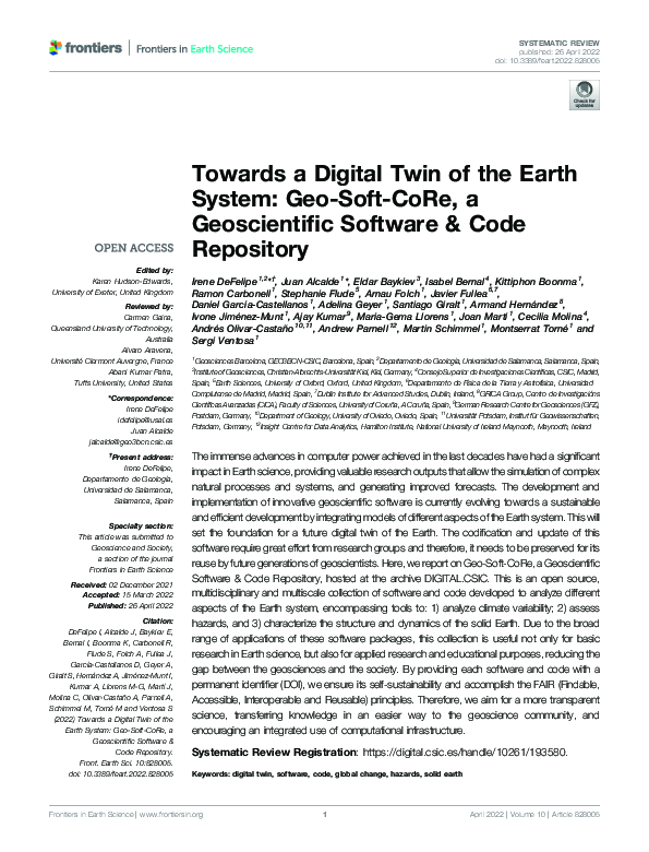 (PDF) Towards a Digital Twin of the Earth System: Geo-Soft-CoRe, a ...