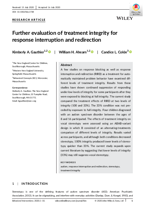 (PDF) Further evaluation of treatment integrity for response ...