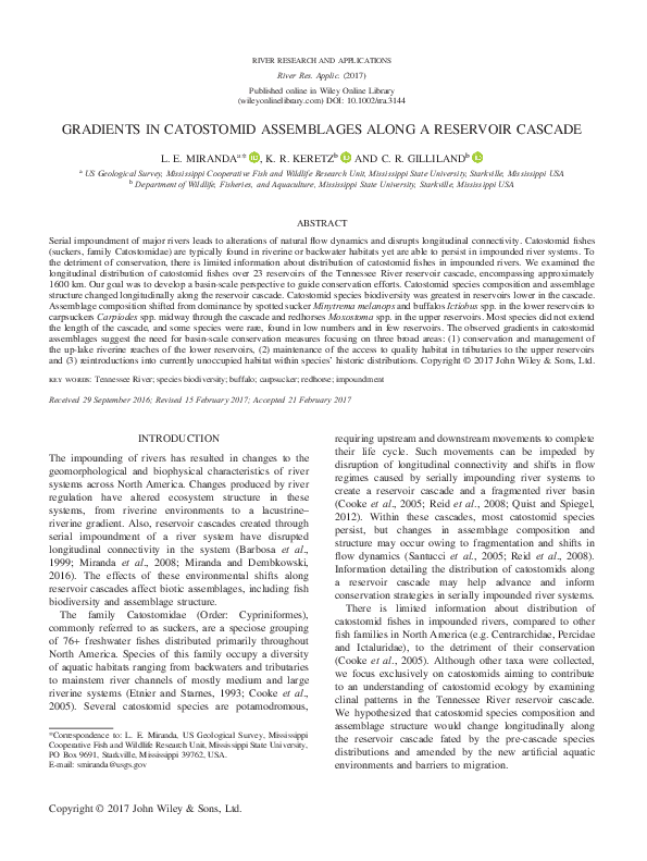 (PDF) Gradients in Catostomid Assemblages along a Reservoir Cascade