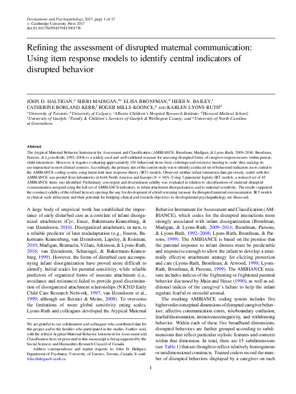 (PDF) Refining the assessment of disrupted maternal communication: Using item response models to ...