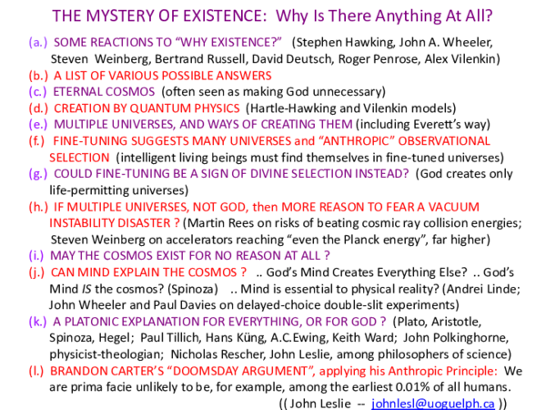 (PDF) John's Leslie's THE MYSTERY OF EXISTENCE: Why Is There Anything ...