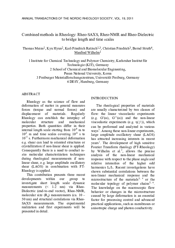 (PDF) Combined methods in Rheology: Rheo-SAXS, Rheo-NMR and Rheo ...