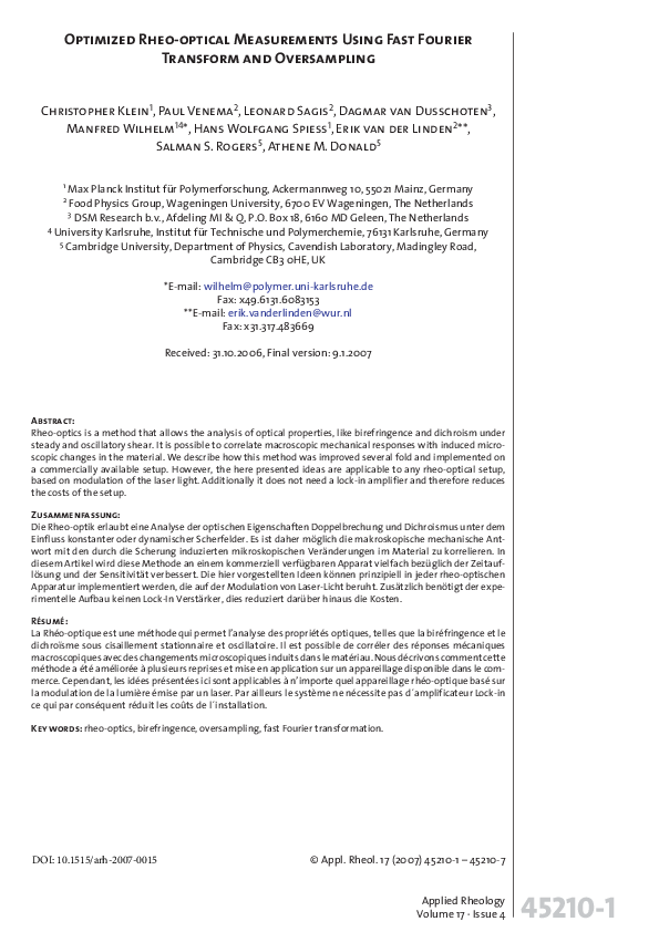 (PDF) Optimized Rheo-optical Measurements Using Fast Fourier Transform and Oversampling ...
