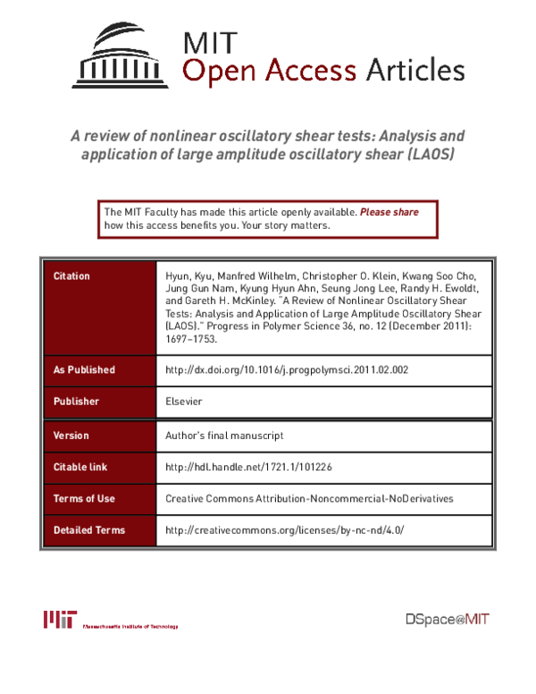 (PDF) A review of nonlinear oscillatory shear tests: Analysis and ...