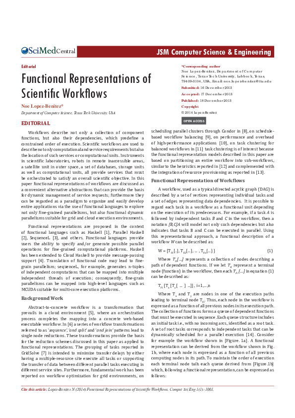 (PDF) Functional Representations of Scientific Workflows