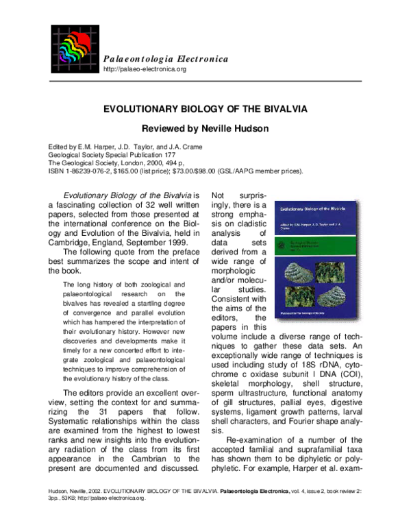 (PDF) EVOLUTIONARY BIOLOGY OF THE BIVALVIA Reviewed by Neville Hudson