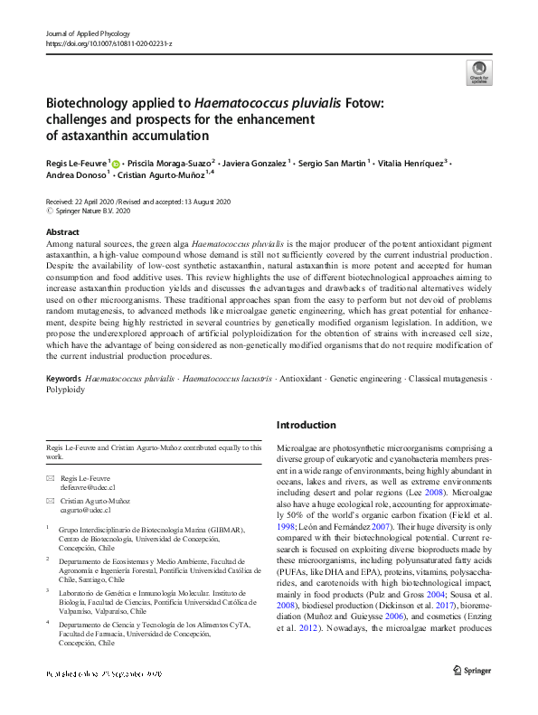 (PDF) Biotechnology applied to Haematococcus pluvialis Fotow ...