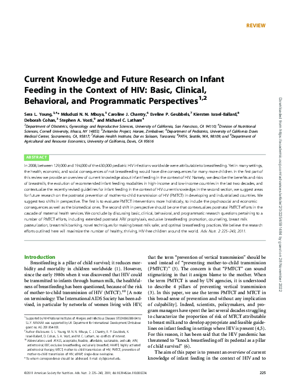 (PDF) Current Knowledge and Future Research on Infant Feeding in the ...