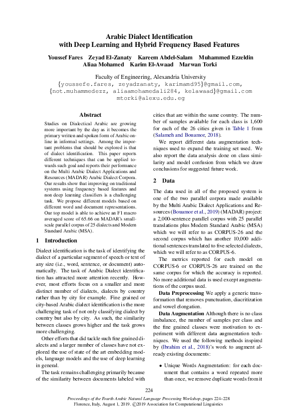 (PDF) Arabic Dialect Identification with Deep Learning and Hybrid Frequency Based Features