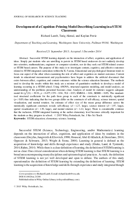 (PDF) Development of a cognition-priming model describing learning in a ...