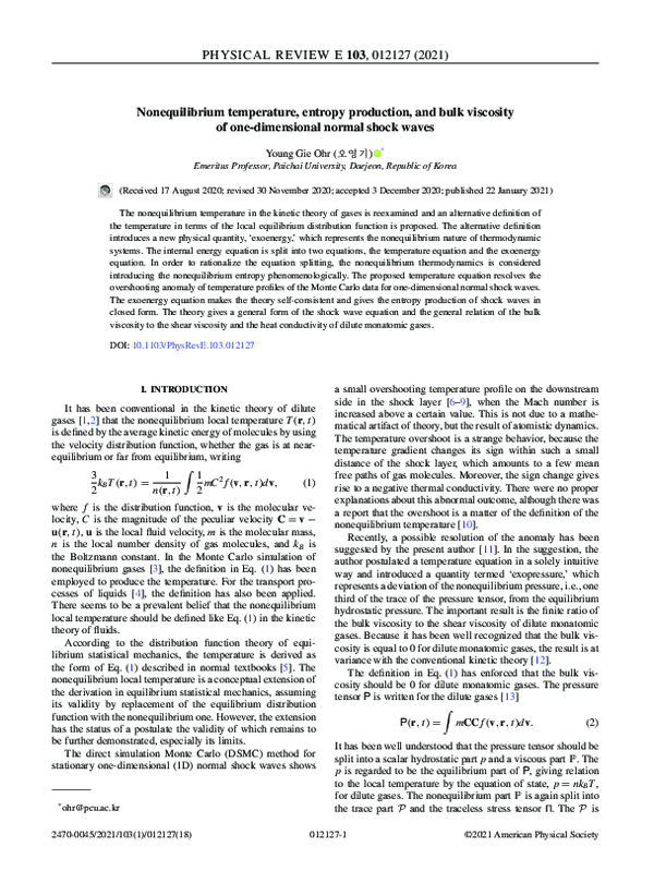 (PDF) Nonequilibrium temperature, entropy production, and bulk viscosity of one-dimensional ...